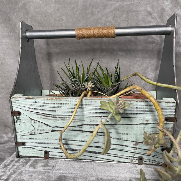 Accents | Shabby Chic Galvanized Tool Caddy Rustic Distressed Wood ...